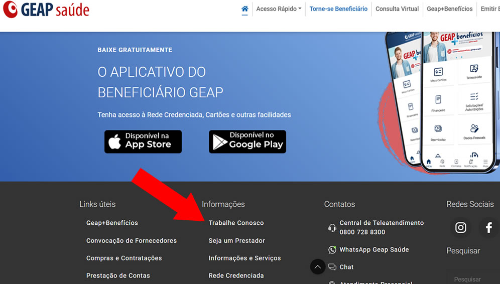 Enviar currículo no Trabalhe Conosco GEAP